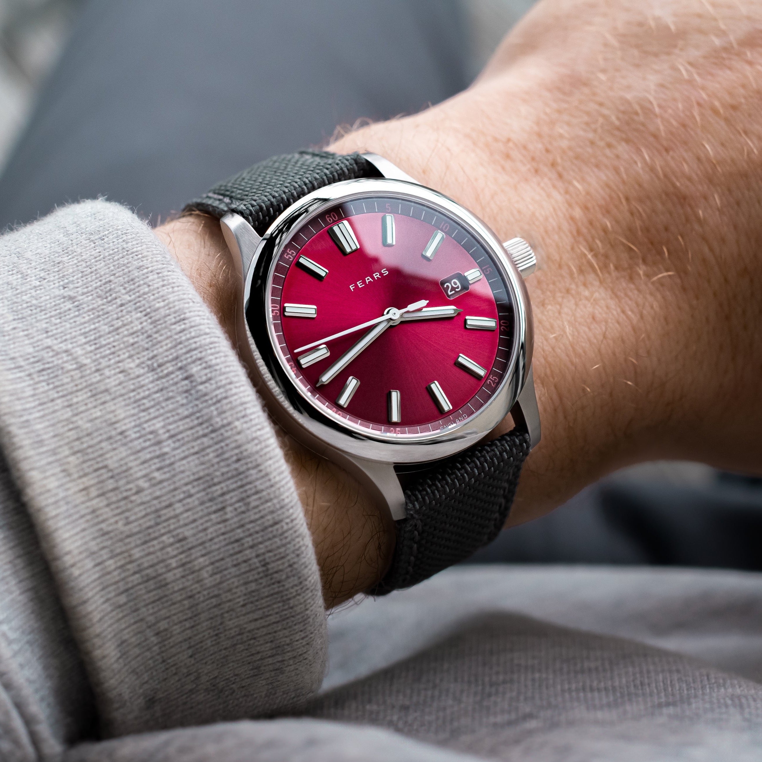 Redcliff 39.5 Date Cherry Red – Fears Watch Company Limited